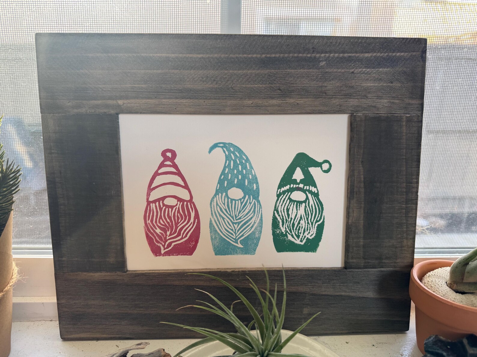 Winter Gnome Block Print Card: Festive Holiday Note Card (5x7) - Etsy