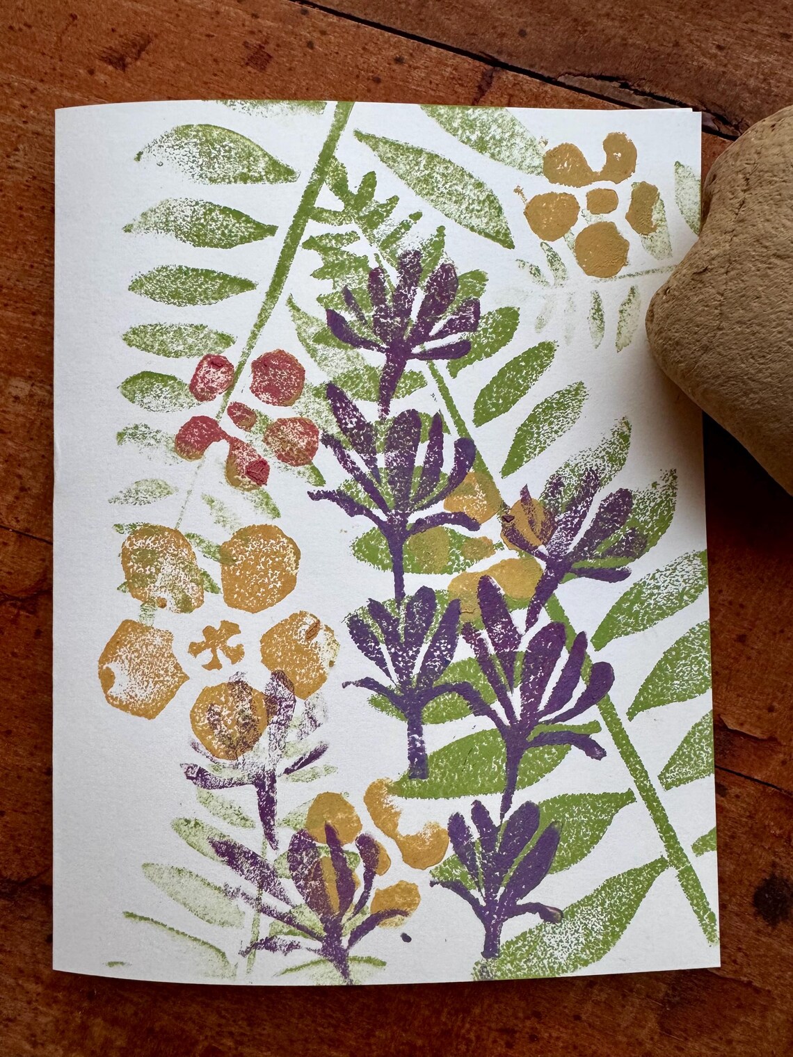 Botanical Block Print Cards: Fern & Flower Handmade Art (set of 4) - Etsy