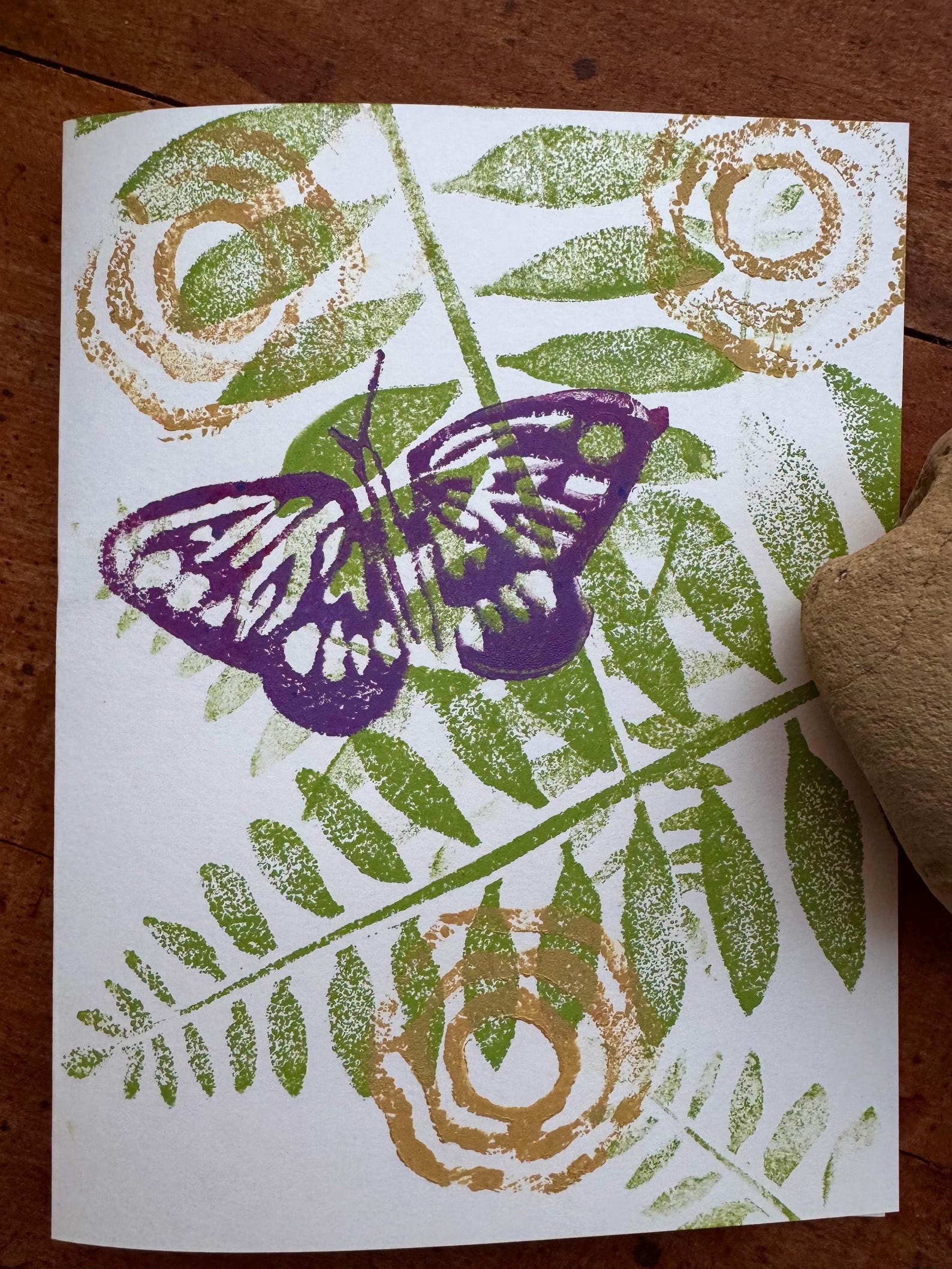 Botanical Block Print Cards: Fern & Flower Handmade Art (set of 4) - Etsy
