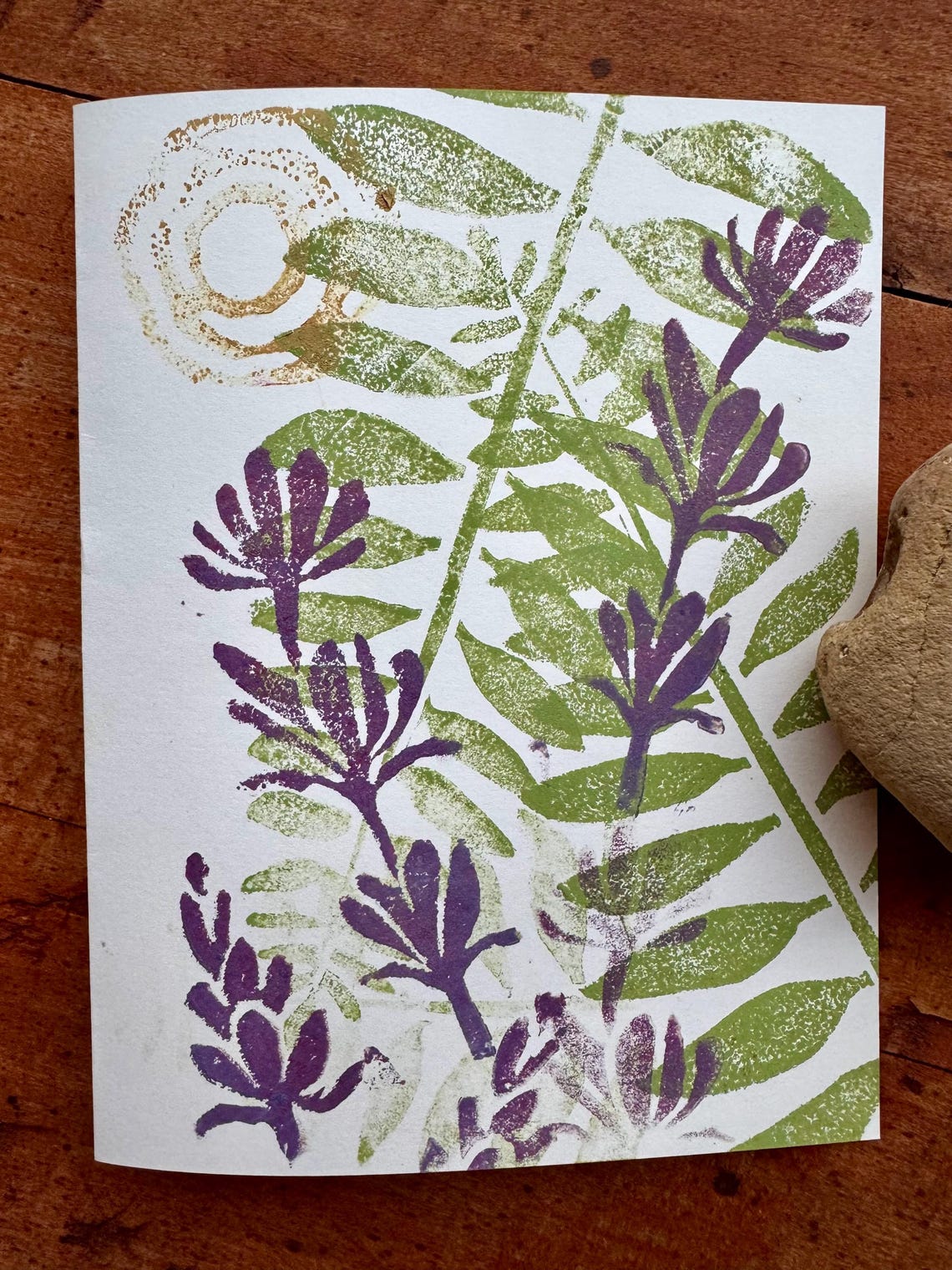 Botanical Block Print Cards: Fern & Flower Handmade Art (set of 4) - Etsy