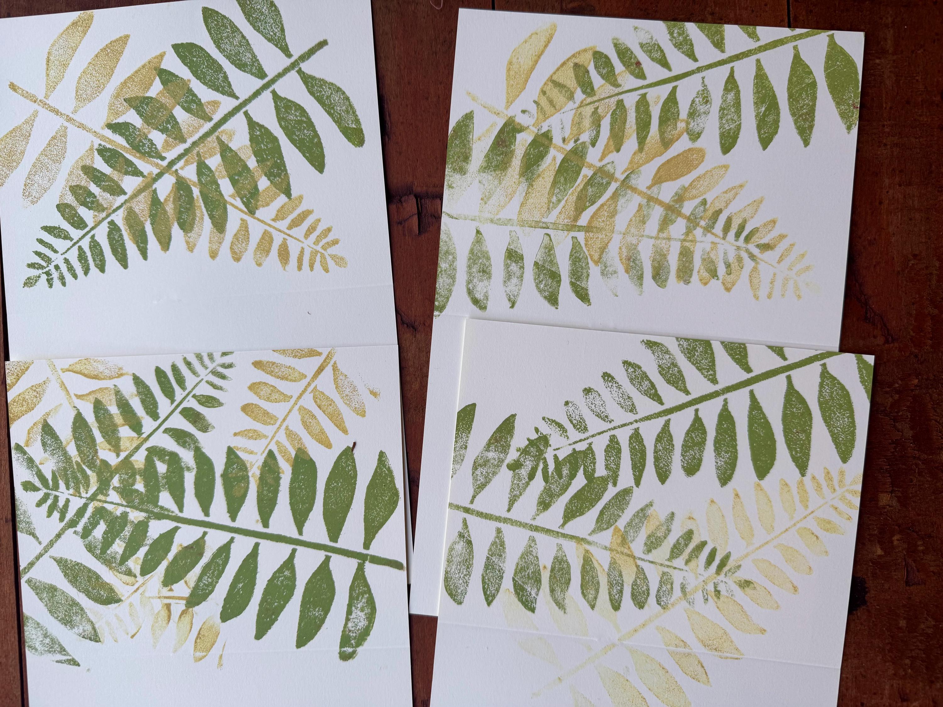 Botanical Block Print Cards: Fern & Flower Handmade Art (set of 4) - Etsy
