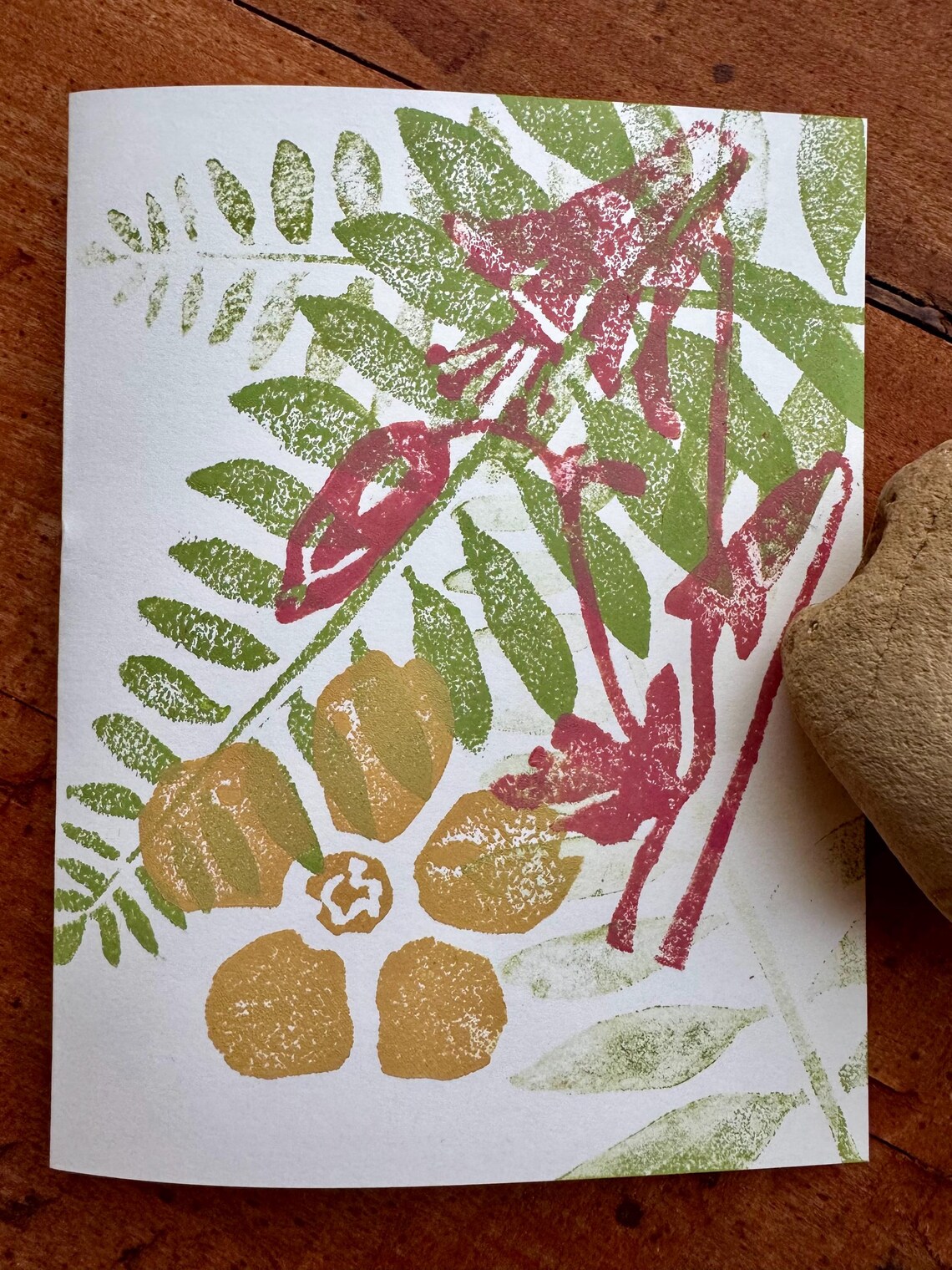 Botanical Block Print Cards: Fern & Flower Handmade Art (set of 4) - Etsy