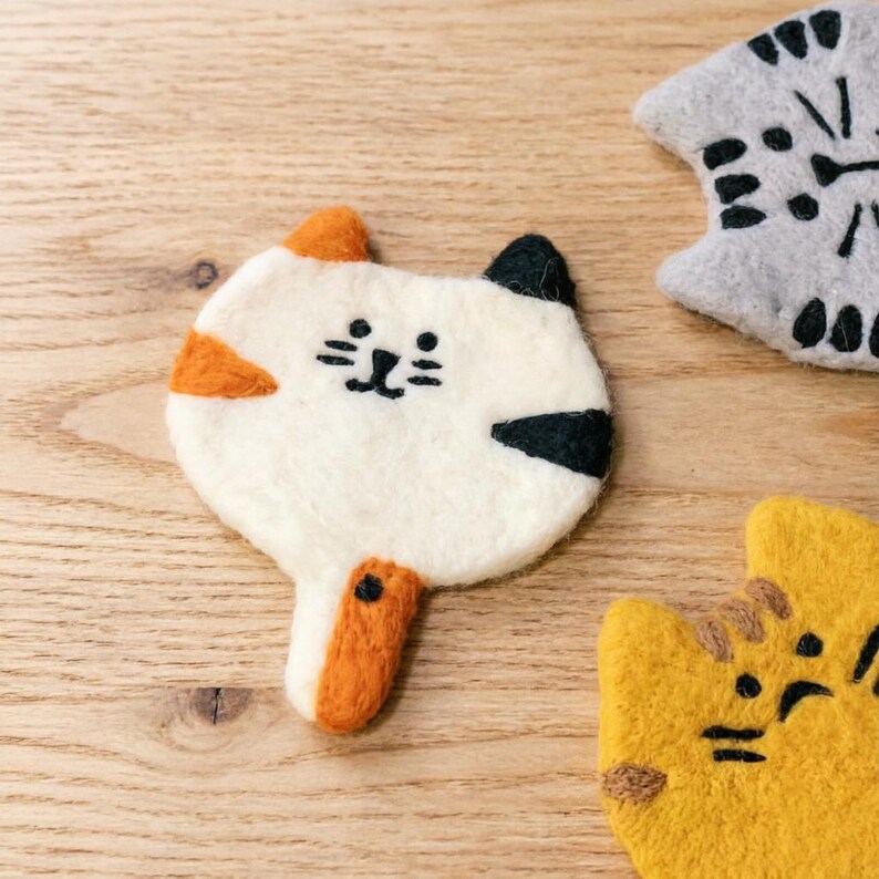 Handmade Wool Felt Cat Coasters - Absorbent Drink Mats Protects ...