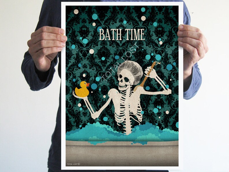 BATH TIME Posterbathroom Decorationbathroom Printsskulls | Etsy
