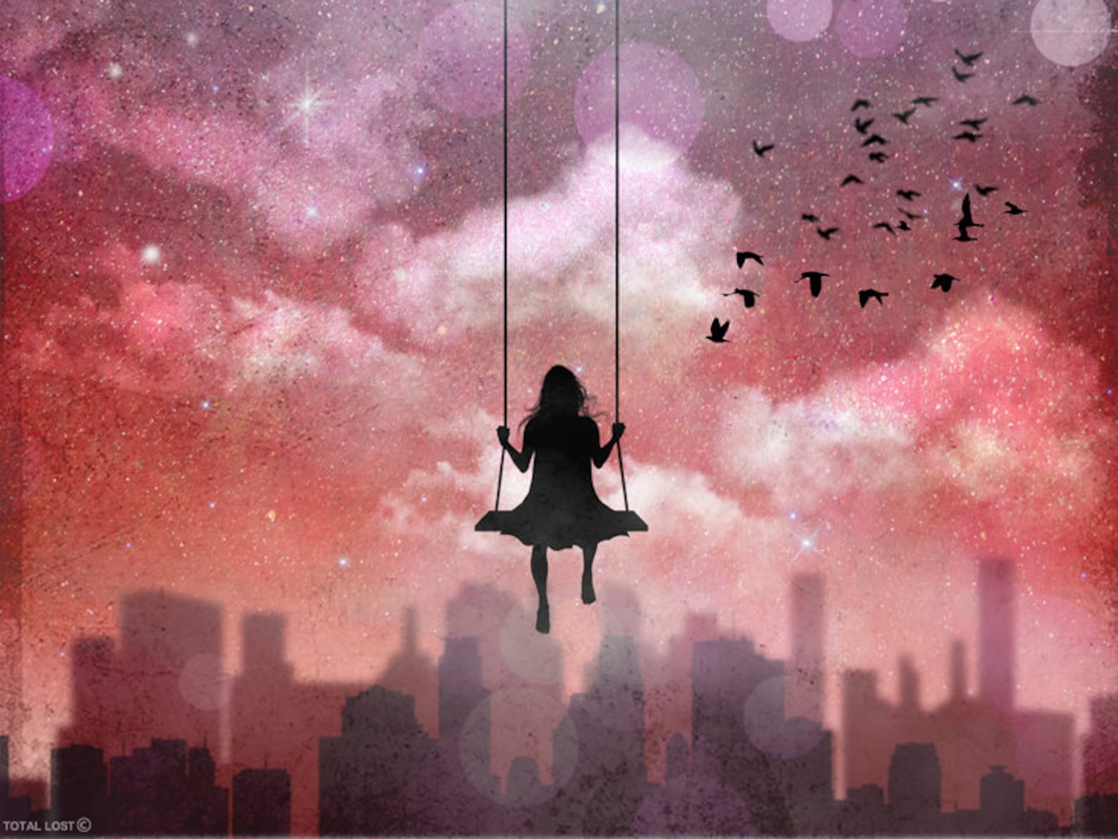 Swinging on the Moon,original Artwork,moon Poster,digital Print,moon ...