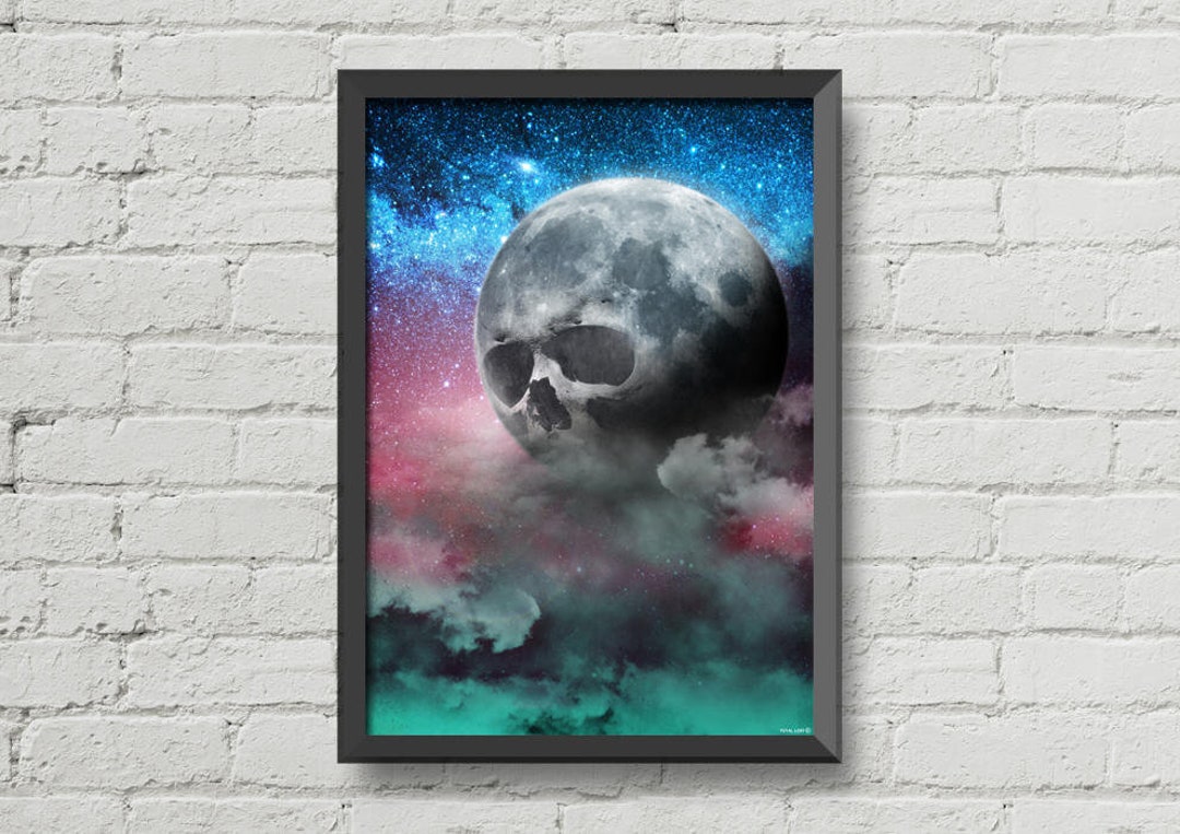 Gothic Print,skull Moon Poster,skulls Art,skulls Poster,gothic Home ...