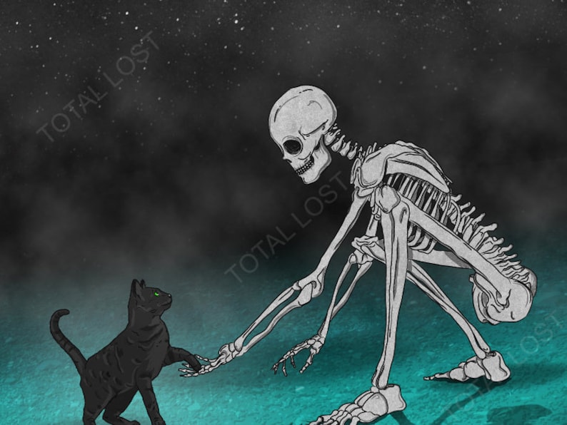 The Skeleton Cat,gothic Decor,gothic Art,cats Art,wall Art,black Cats ...