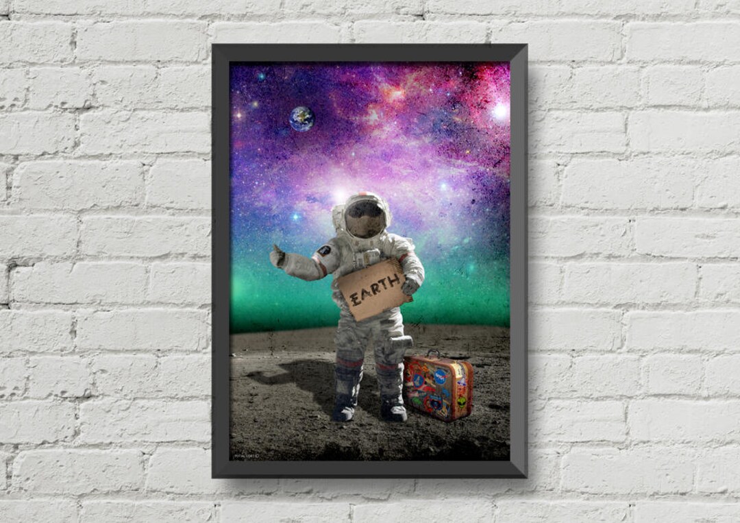 Astronaut Poster,the Hitchhiker,space Wall Decor,man Cave Art,space ...
