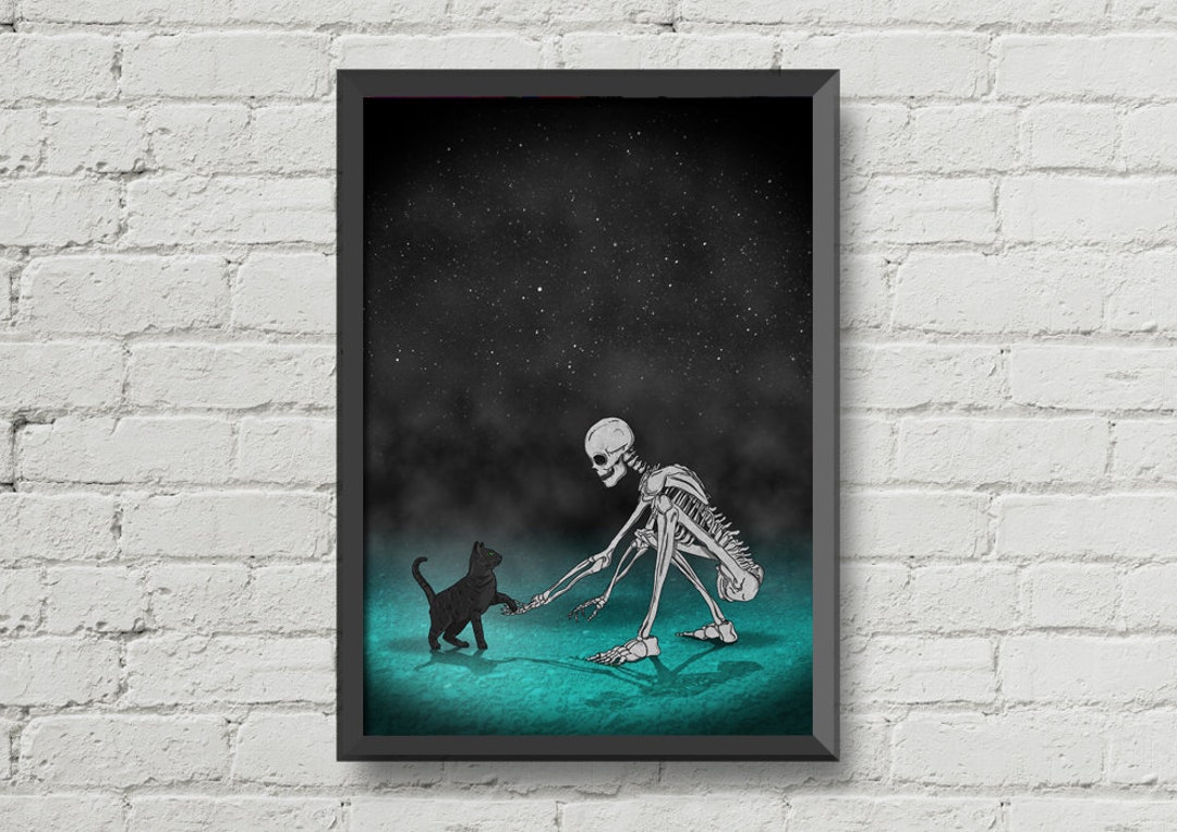 The Skeleton Cat,gothic Decor,gothic Art,cats Art,wall Art,black Cats ...