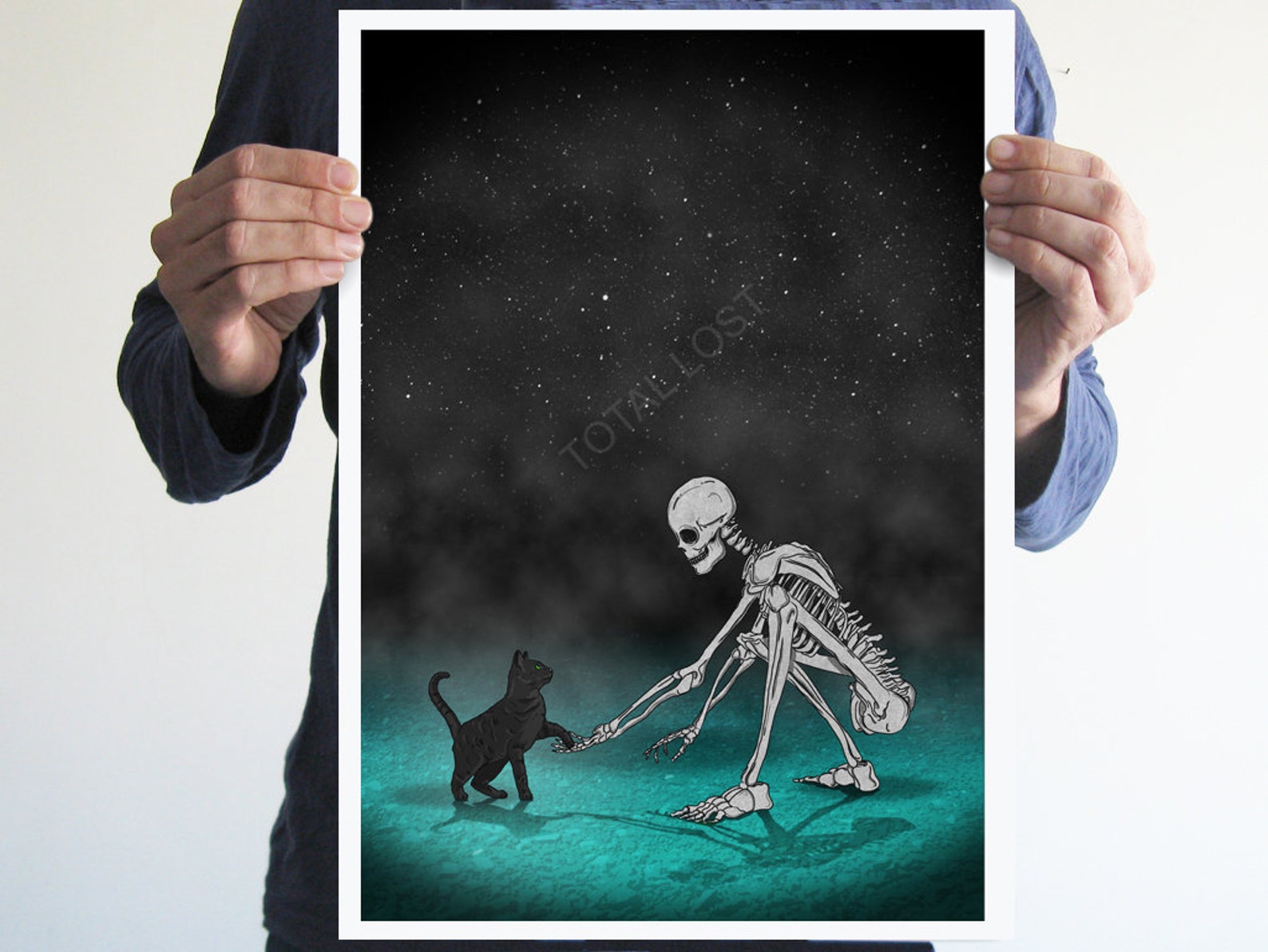 The Skeleton Cat,gothic Decor,gothic Art,cats Art,wall Art,black Cats ...