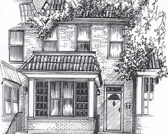 House Portrait Commissioned Artwork Landscape in Ink Custom | Etsy