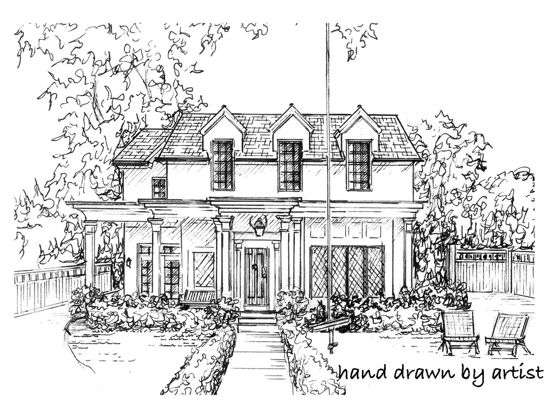 House Portrait, Commissioned Artwork, Landscape in Ink, Architectural ...