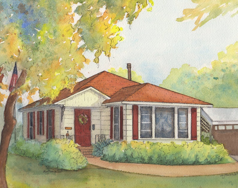 House Hand Painted From Photo, Custom Watercolor Portrait of Your Home ...