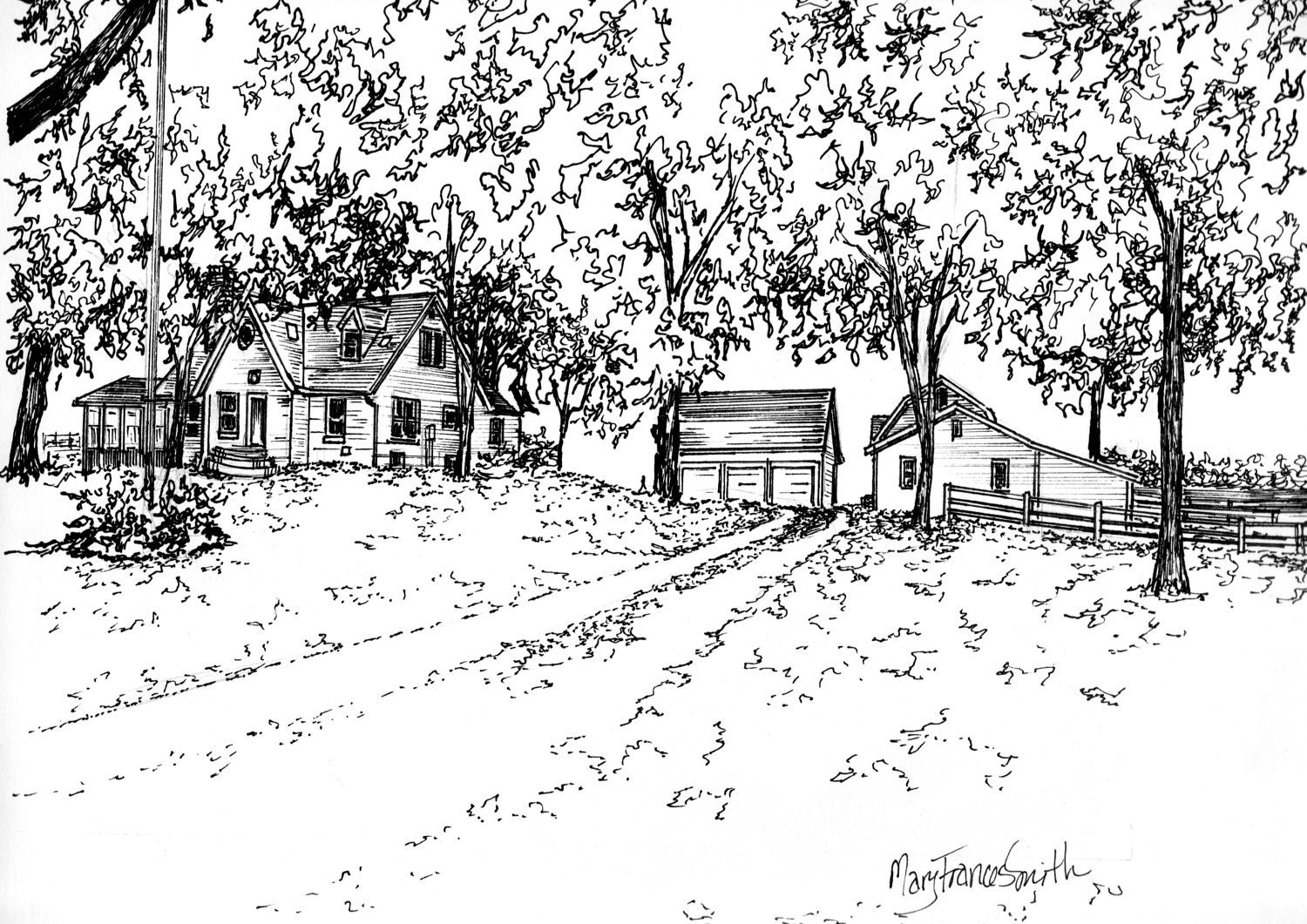 House Drawing in Ink, Family History Captured and Memories Preserved in ...