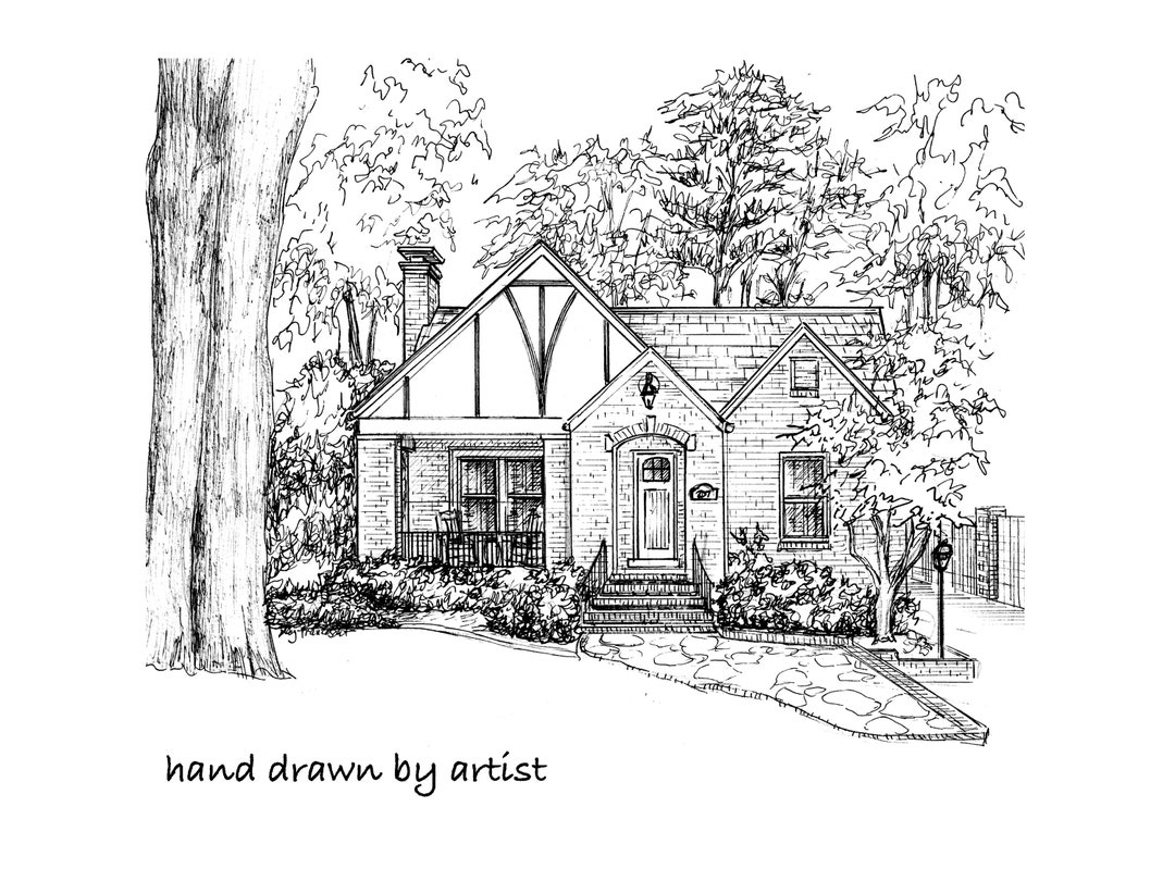 House Drawing in Ink, Family History Captured and Memories Preserved in ...