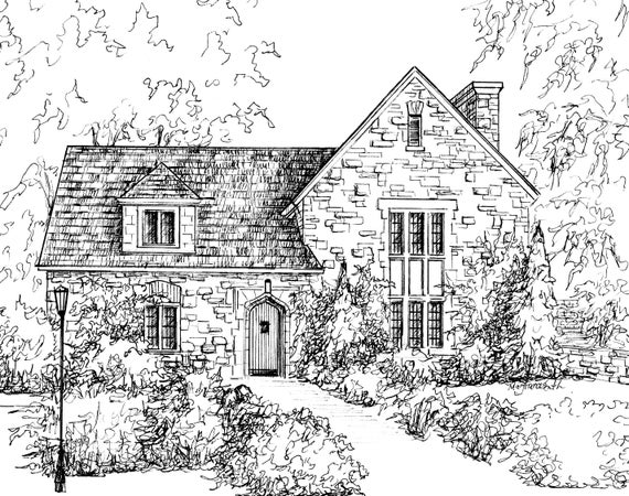 Wedding Venue Portrait Hand Drawn Ink Sketch of Building | Etsy