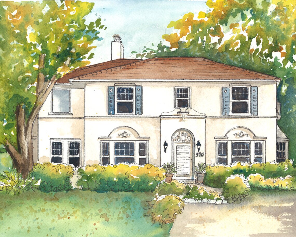 Home Painted in Watercolor With Ink Detailing Artist - Etsy