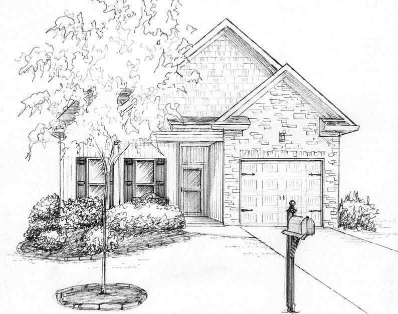 Custom House Sketch Family Home Hand Drawn in Ink From Photo | Etsy