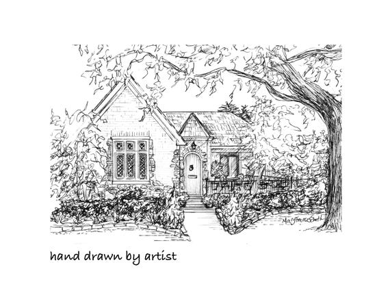 Ink House Drawing Custom Artwork Of Your Home Hand Drawn