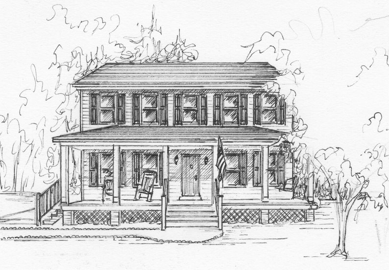 House Drawn in Ink 5x 7sketch of your home | Etsy