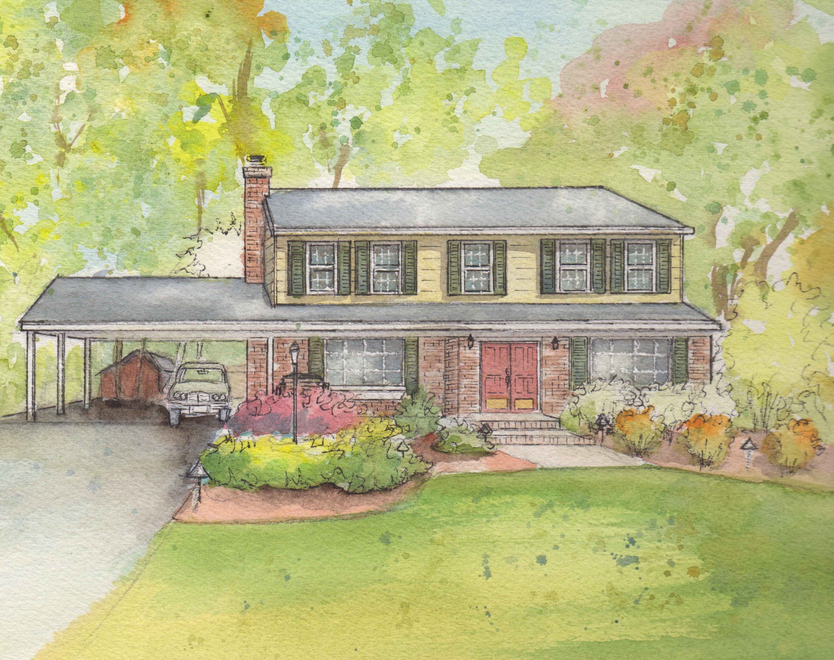 House Hand Painted From Photo, Custom Watercolor Portrait of Your Home ...