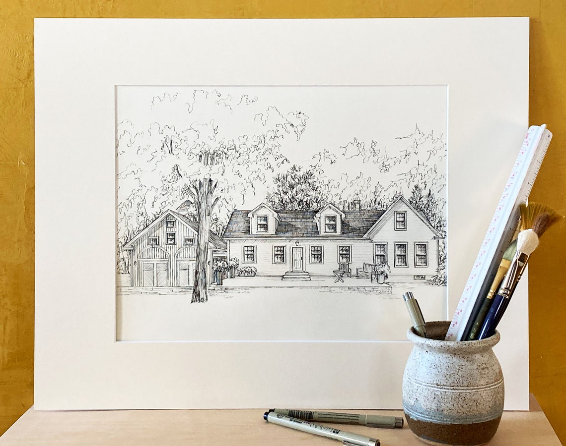 Pen and Ink Home Sketch From Photo. Custom Drawing in Ink - Etsy