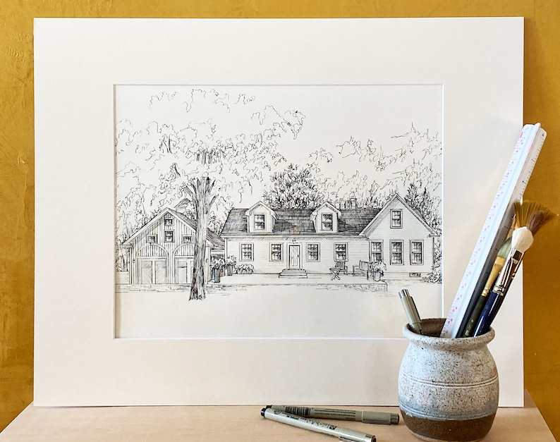 Custom House Portrait in Pen and Ink, Your Home Hand Drawn From Photos ...