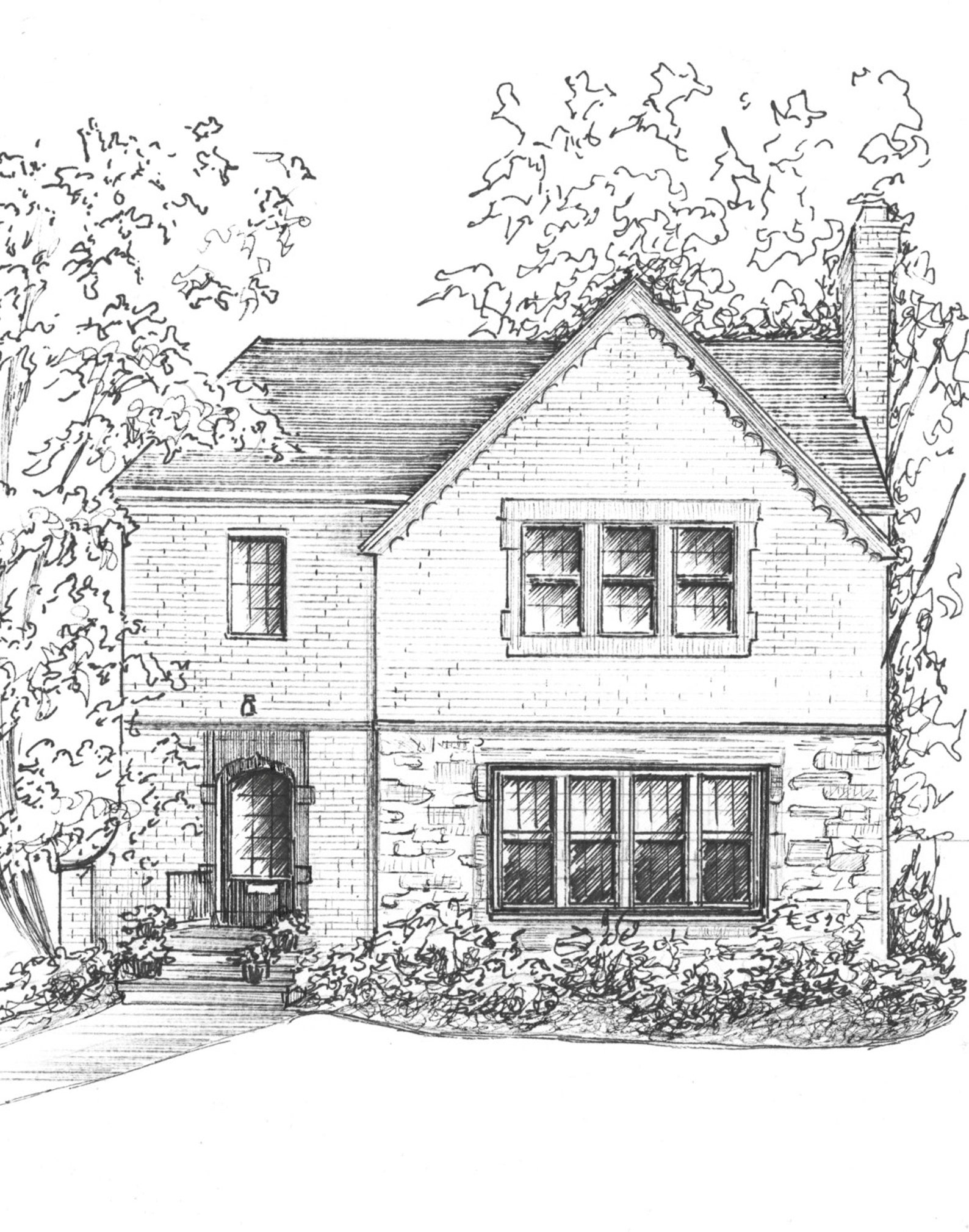 Custom House Sketch, Hand Drawn Home Portrait in Ink, Commissioned ...