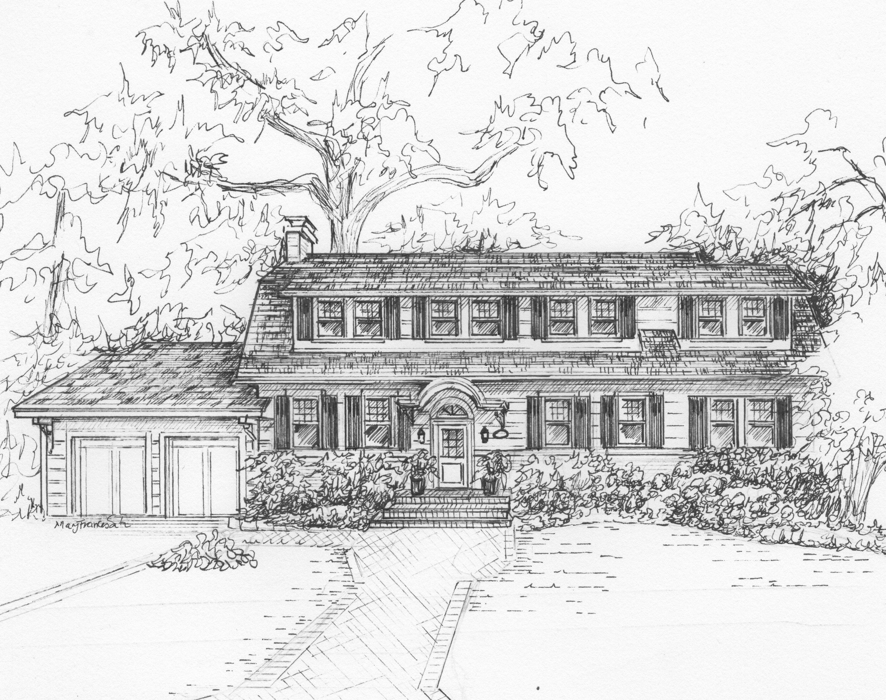 Custom Ink House Portrait, Commissioned Original Artwork Hand Drawn by ...