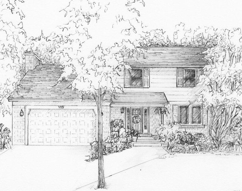 Custom House Sketch hand drawn home portrait in ink | Etsy
