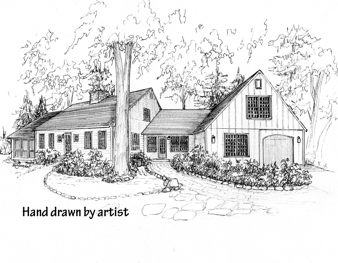 Pen and Ink Home Sketch From Photo. Custom Drawing in Ink, Paper ...