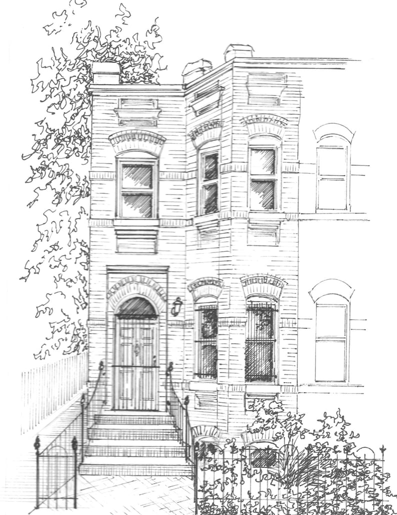 House Drawn in Ink, 5"x 7"sketch of Your Home, Custom Architectural ...