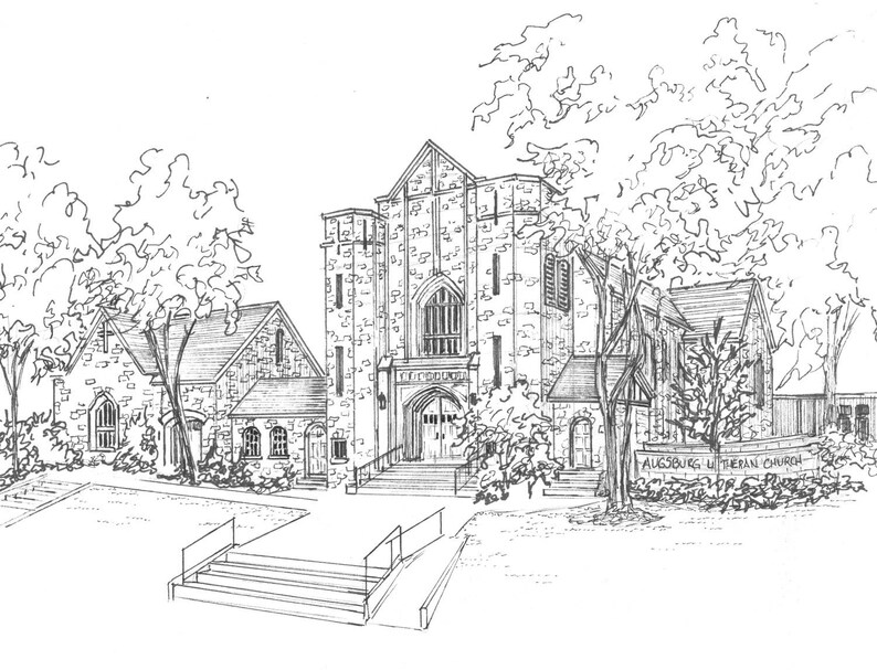 Wedding Venue Portrait Hand Drawn Ink Sketch of Building | Etsy