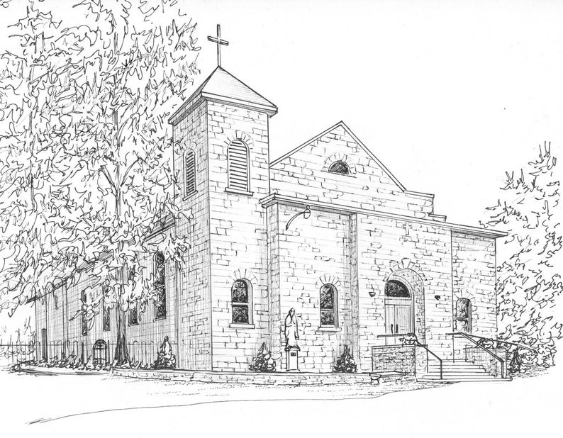 Wedding Venue Portrait Hand Drawn Ink Sketch of Building | Etsy