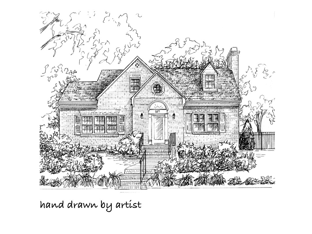 Custom House Drawing, 11"x 14" House Portrait, Hand Drawn Architectural ...