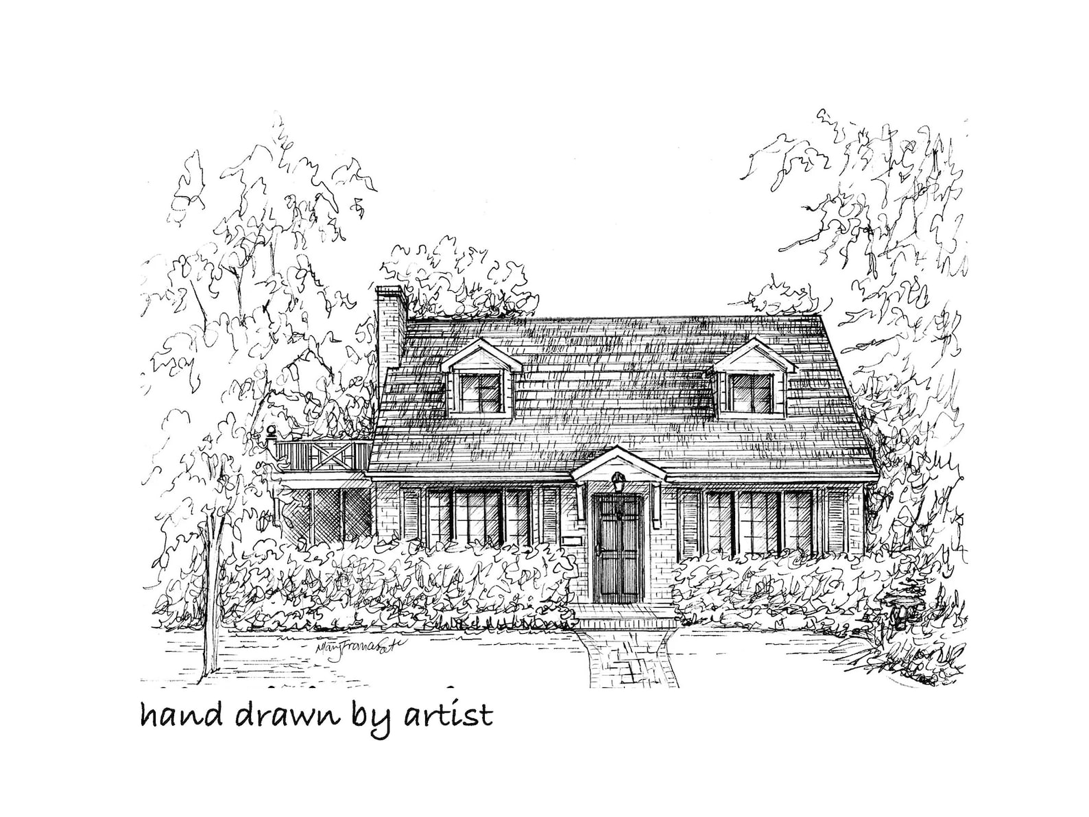 House Drawing in Ink, Custom Architectural Sketch of Your Home From ...