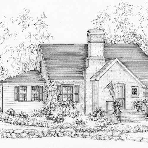 Original Custom Pen & Ink House Portrait Matted - Etsy