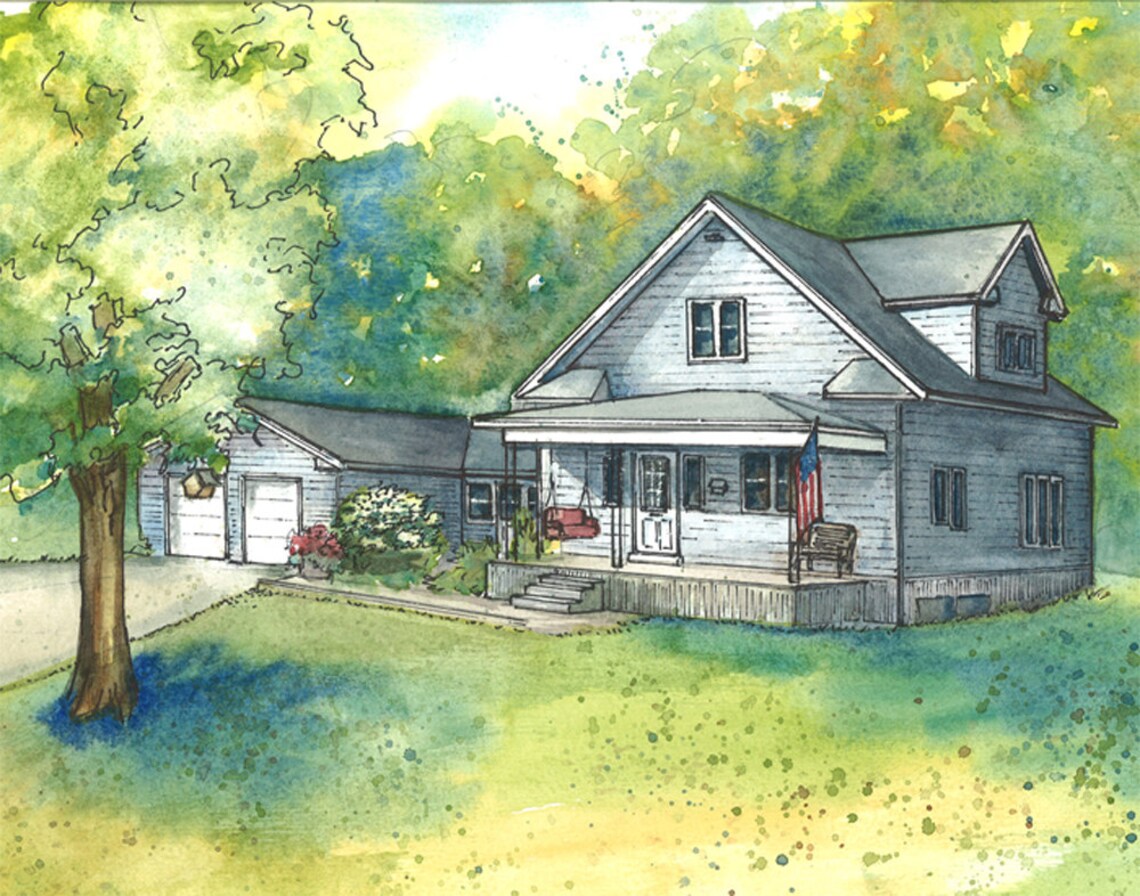 Home Painted in Watercolor With Ink Detailing, Artist Rendering of Your ...