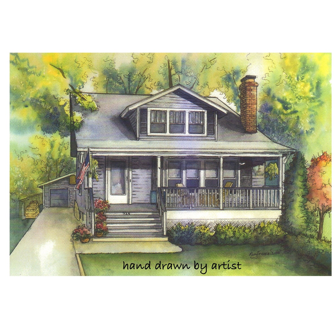 Custom House Portrait in Watercolor and Ink, Architectural Painting of ...