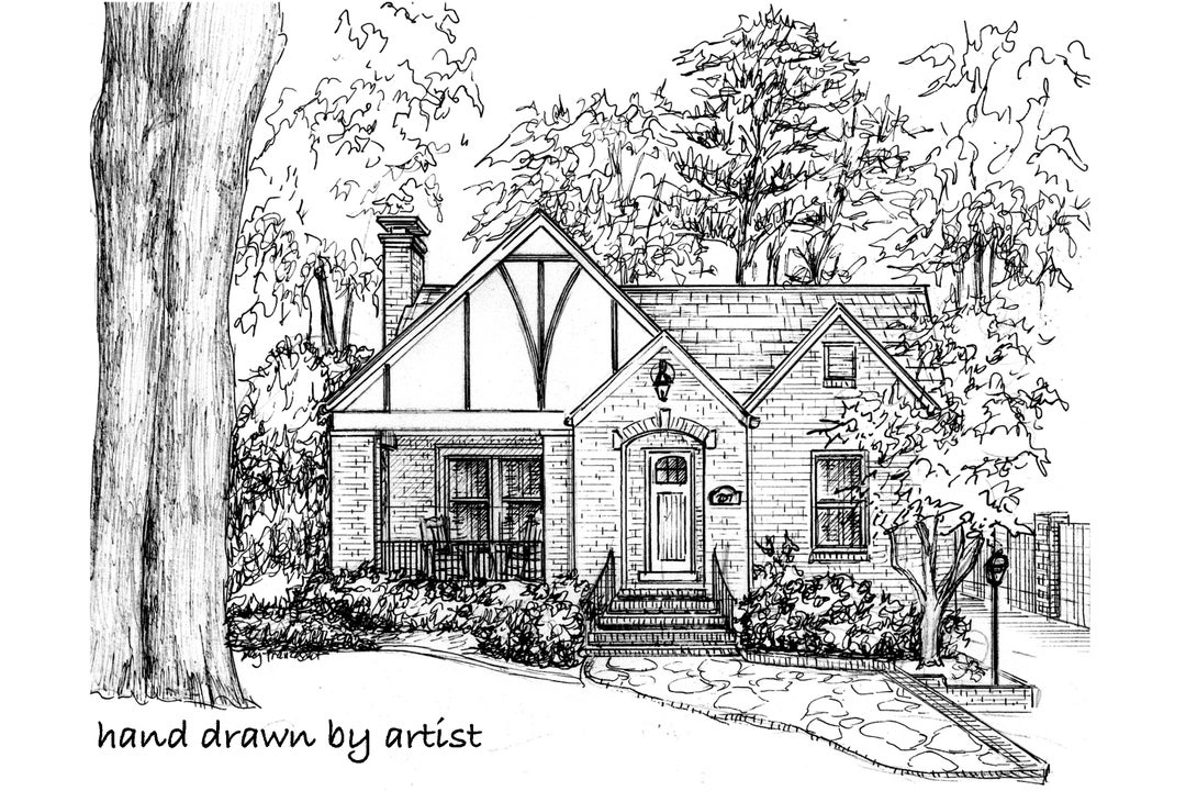 House Drawing in Ink, Family History Captured and Memories Preserved in ...