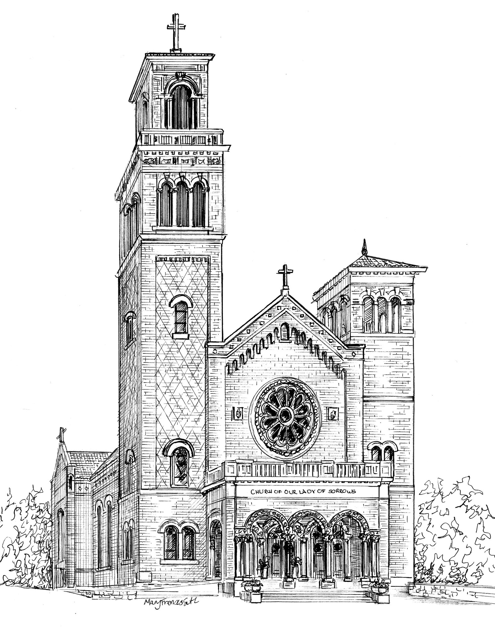 Wedding Venue Portrait - Custom Drawing in Ink, Church Sketch - Artwork ...