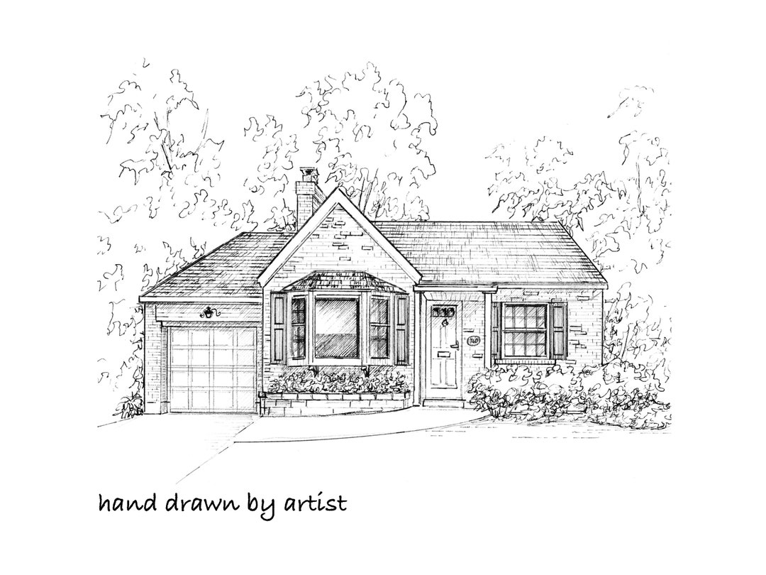 Custom Home Portrait, Family Home Drawn in Ink, 5"x 7" Commission Art ...