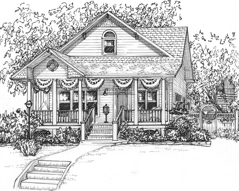 Custom Ink House Drawing 8"x 10" Portrait of Your Vacation Home, Hand ...