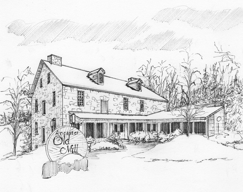 Wedding Venue Portrait Hand Drawn Ink Sketch of Building | Etsy