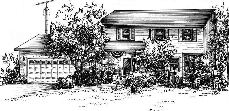 House Drawing in Ink, Family History Captured and Memories Preserved in ...