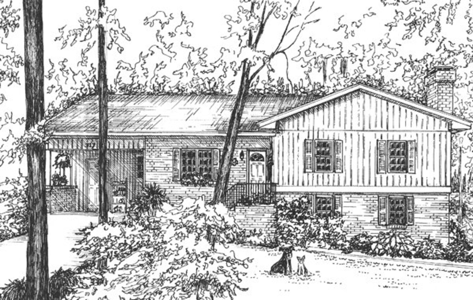 Custom House Portrait, Drawing of House in Ink, Black and White ...