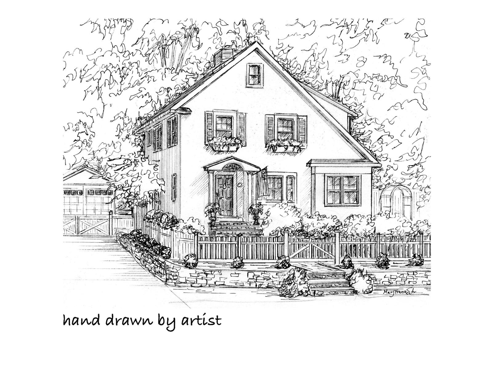 Hand Drawn House Portrait, Your Home or Business Sketched in Ink ...