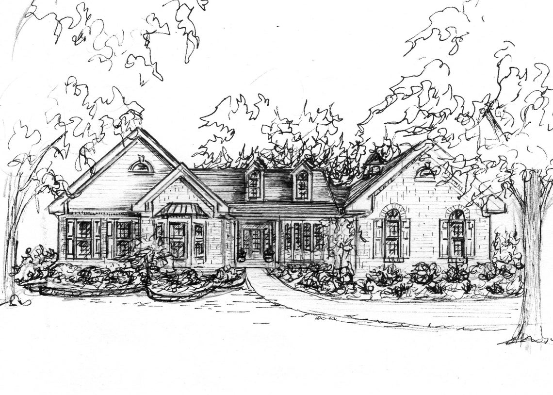 House Drawing in Ink Custom Architectural Sketch of Your Home | Etsy ...