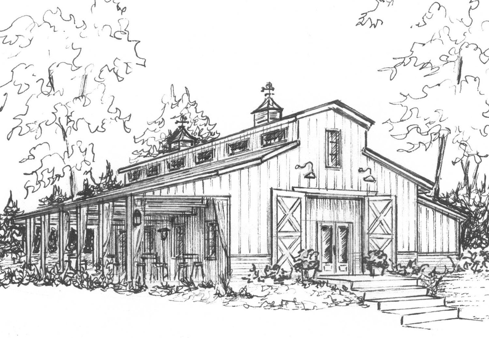 Wedding Venue Portrait Hand Drawn Ink Sketch of Building | Etsy