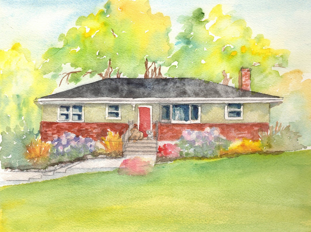 House Hand Painted From Photo Custom Watercolor Portrait of - Etsy